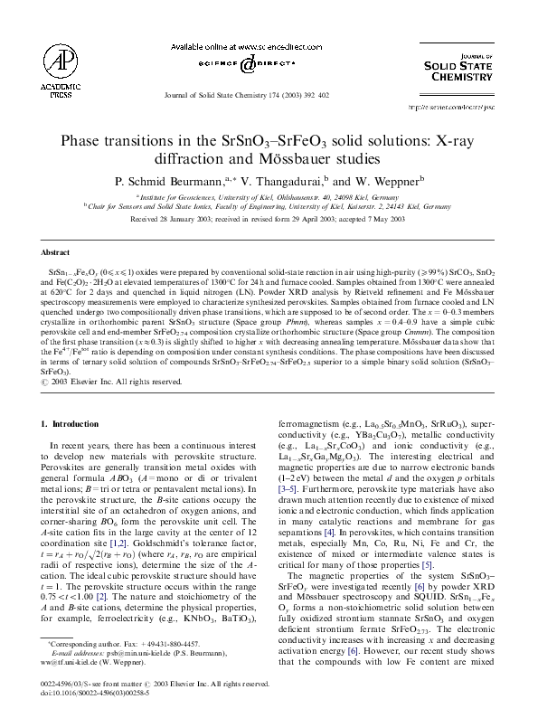(PDF) Phase transitions in the SrSnO3–SrFeO3 solid solutions: X-ray ...