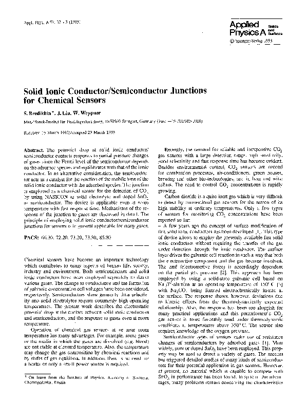 (PDF) Solid ionic conductor/semiconductor junctions for chemical sensors