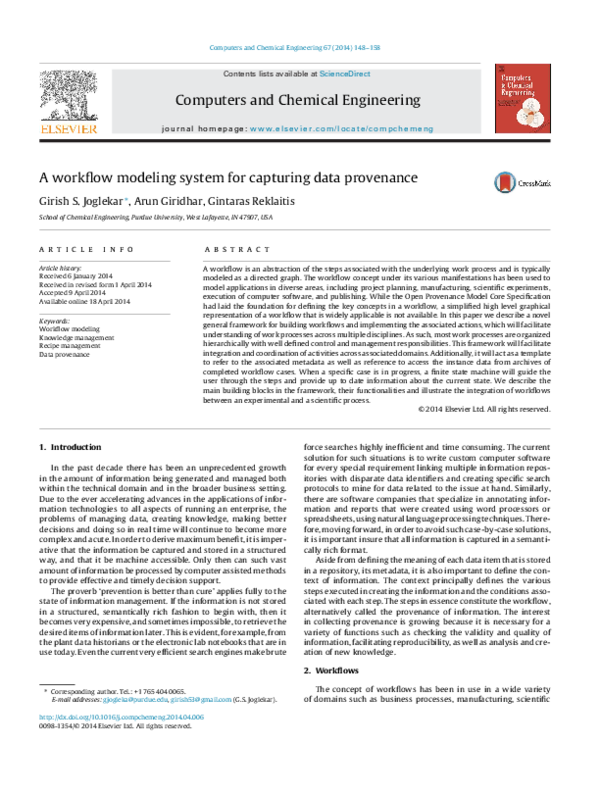 Pdf A Workflow Modeling System For Capturing Data Provenance