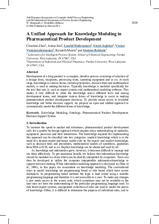 (PDF) A unified approach for knowledge modeling in pharmaceutical product development