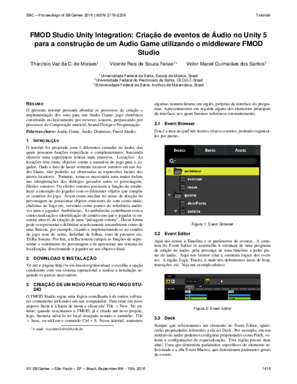 (PDF) FMOD Studio Unity Integration: Criação de eventos dé Audio no ...