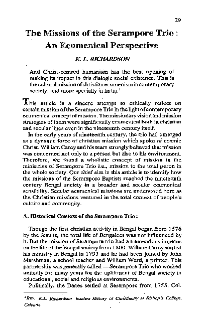 (PDF) The Missions of the Serampore Trio: An Ecumenical Perspective