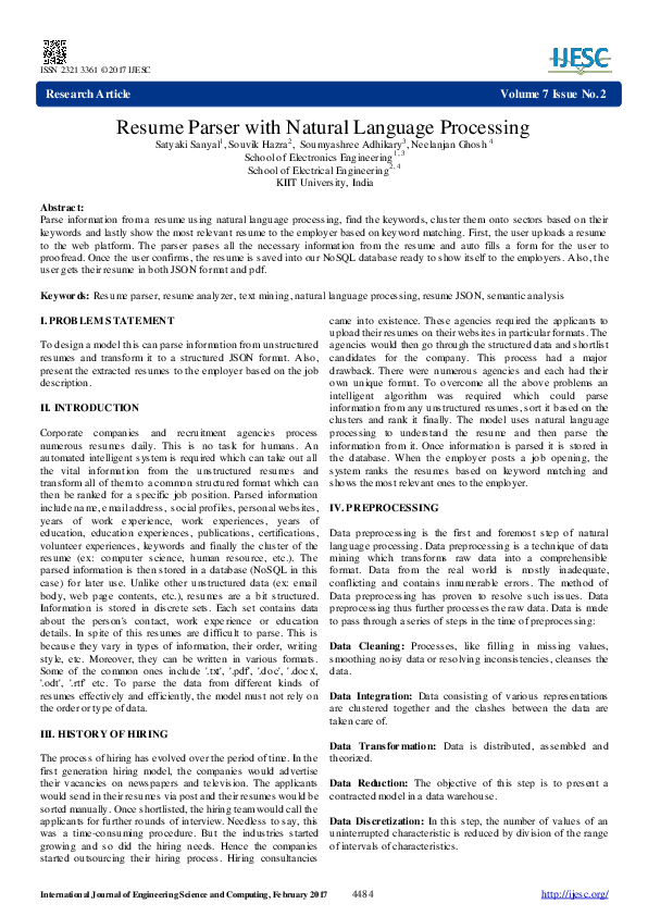 Pdf Resume Parser With Natural Language Processing