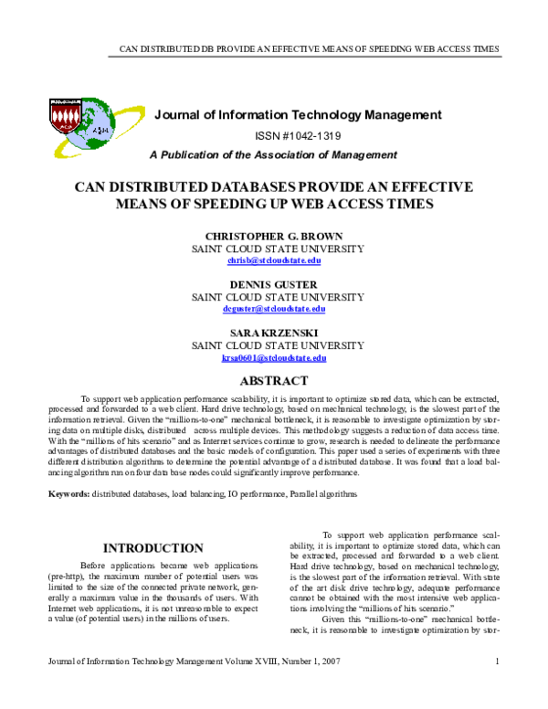 Pdf Can Distributed Databases Provide An Effective Means Of Speeding