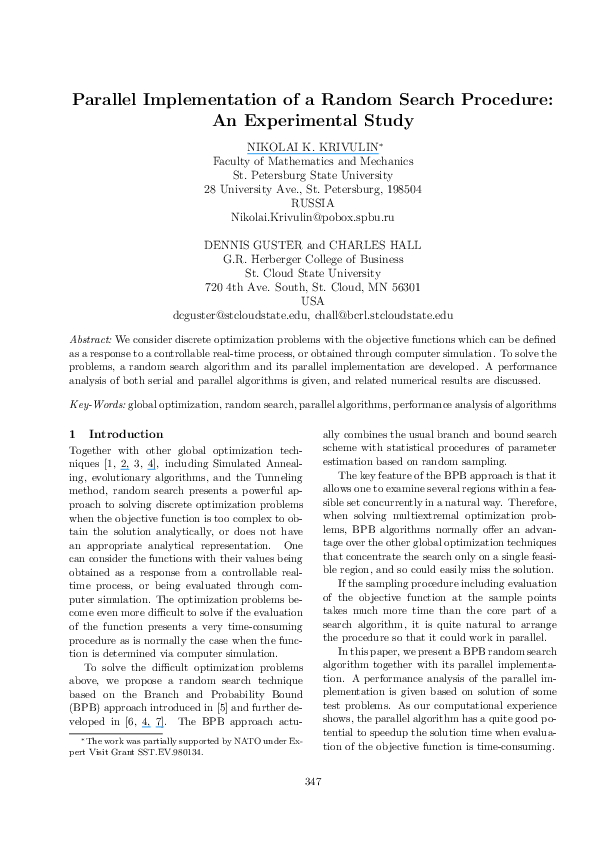 Pdf Parallel Implementation Of A Random Search Procedure An