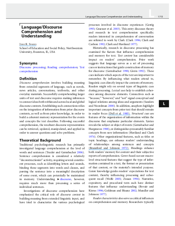 (PDF) Language/Discourse Comprehension and Understanding