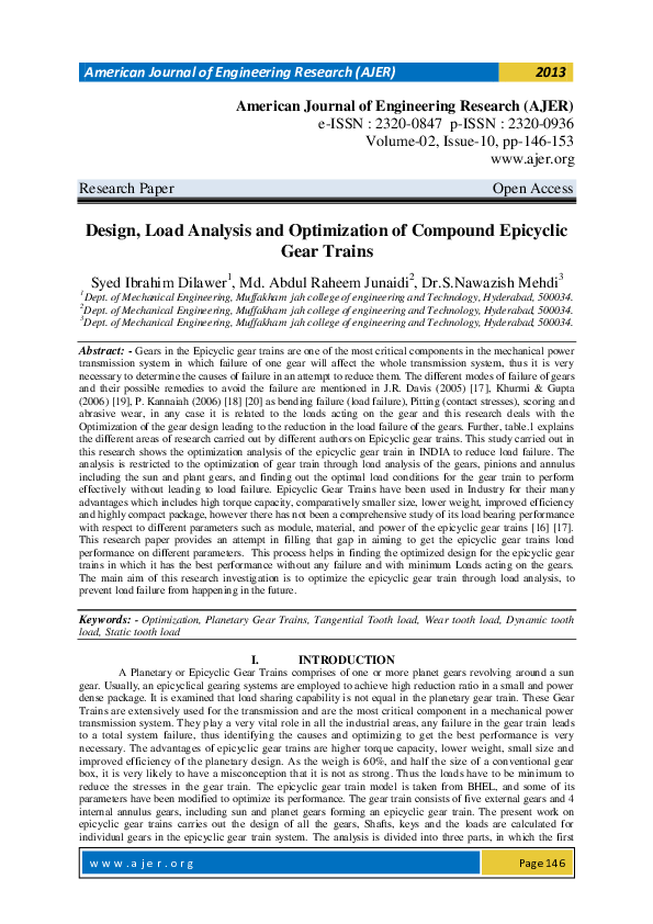 Pdf Design Load Analysis And Optimization Of Compound Epicyclic Gear Trains
