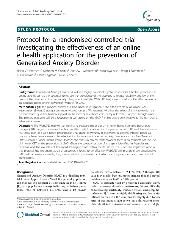(PDF) Protocol for a randomised controlled trial investigating the effectiveness of an online e ...