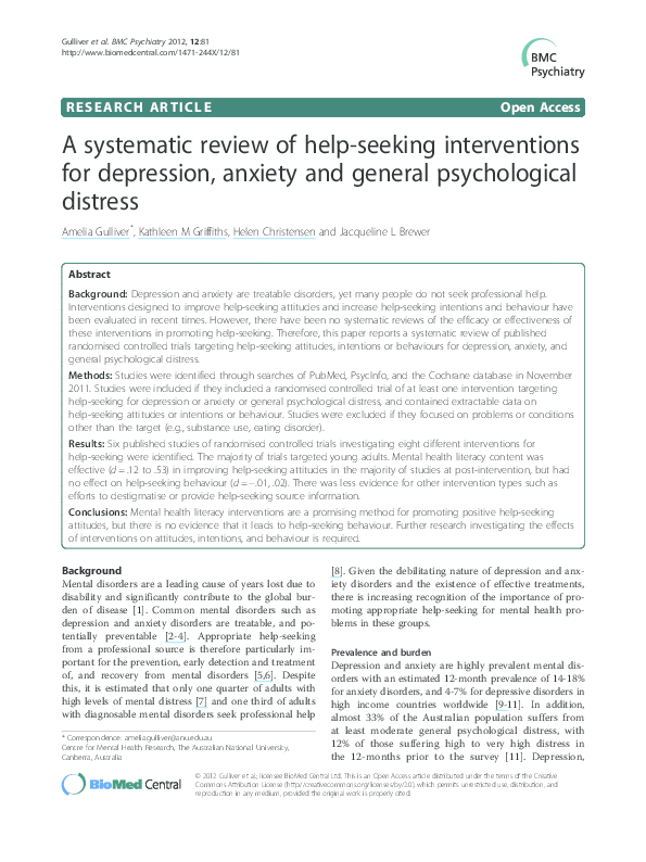 (PDF) A systematic review of help-seeking interventions for depression ...