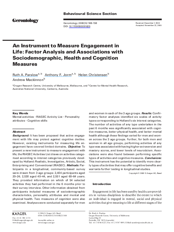 (PDF) An Instrument to Measure Engagement in Life: Factor Analysis and ...