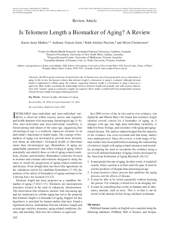 (PDF) Is Telomere Length a Biomarker of Aging? A Review