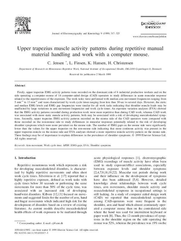 (PDF) Upper trapezius muscle activity patterns during repetitive manual ...