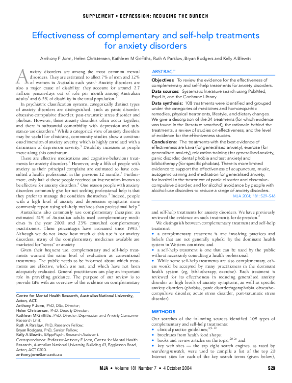 Effectiveness of complementary and self-help treatments for depression