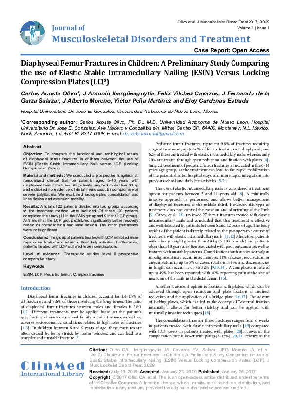 (PDF) Musculoskeletal Disorders and Treatment Diaphyseal Femur Fractures in Children: A ...