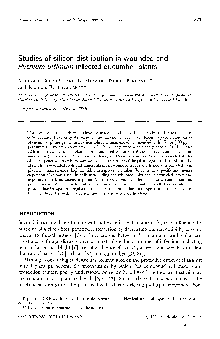 (PDF) Studies of silicon distribution in wounded and Pythium ultimum ...