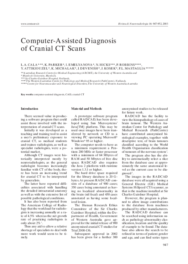 (PDF) Computer-Assisted Diagnosis of Cranial CT Scans