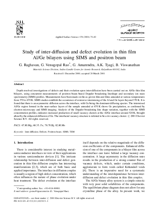 Study of inter-diffusion and defect evolution in thin film Al/Ge ...