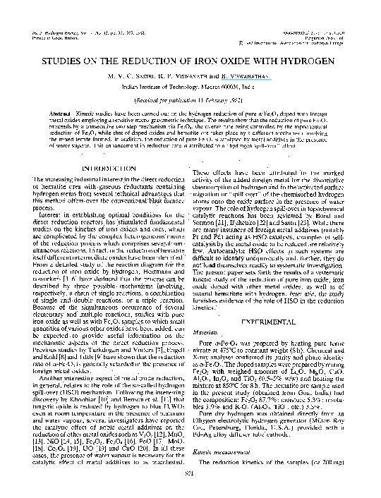 (PDF) Studies on the reduction of iron oxide with hydrogen