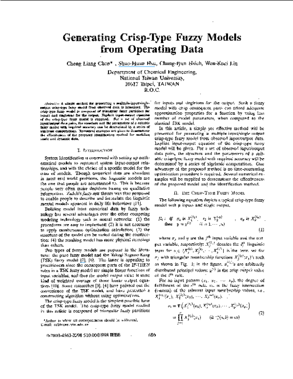 Pdf Generating Crisp Type Fuzzy Models From Operating Data