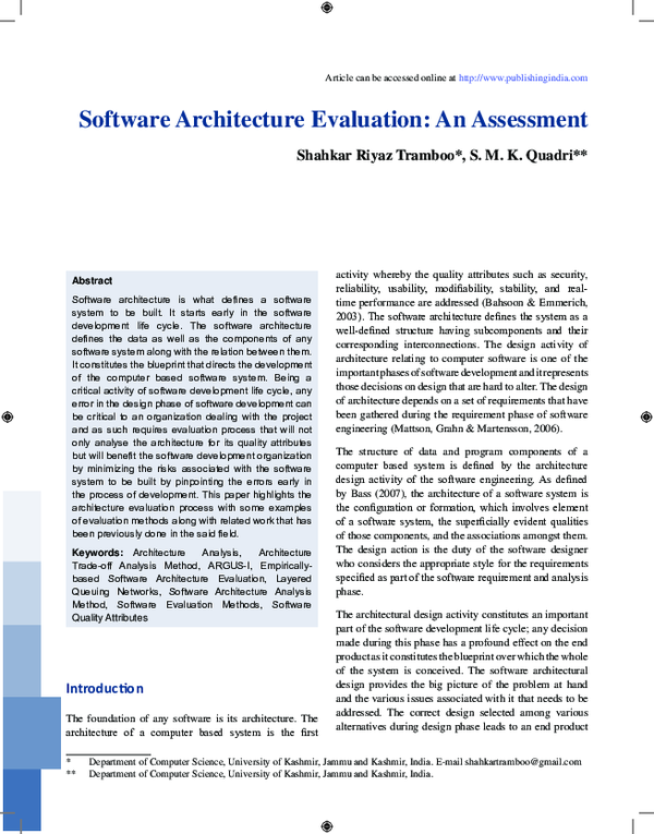 (PDF) Software Architecture Evaluation - An Assessment.pdf