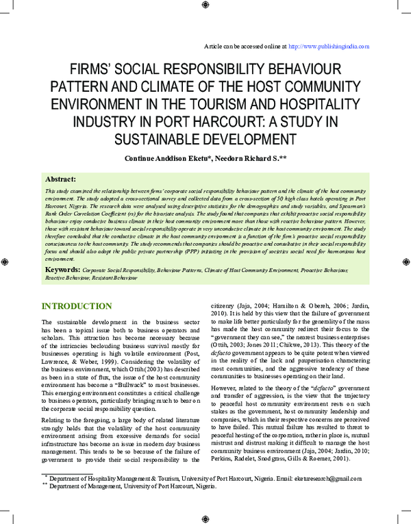 (PDF) Firms Social Responsibility Behaviour Pattern and Climate of the Host Community ...