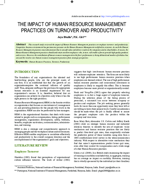 (PDF) The Impact of Human Resource Management Practices on Turnover and Productivity.pdf