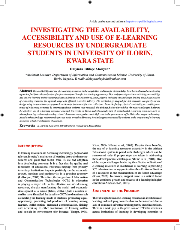 (PDF) Investigating the Availability, Accessibility and use of E ...