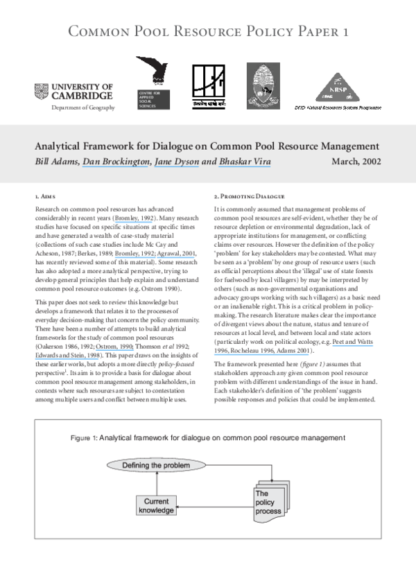 Pdf Analytical Framework For Dialogue On Common Pool Resource Management