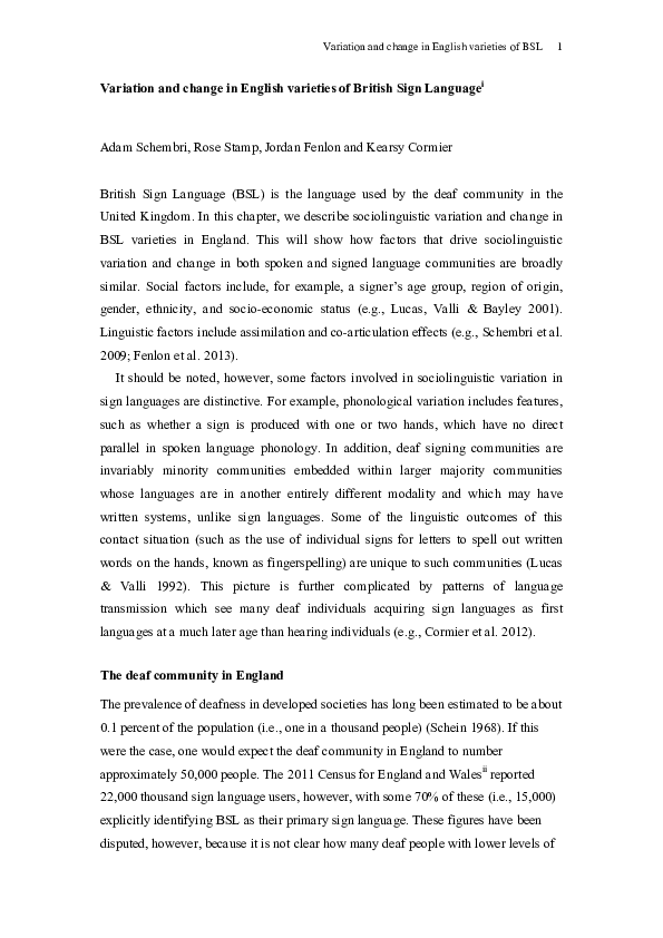 (PDF) Variation and change in varieties of British Sign Language in ...