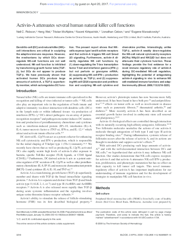 (PDF) Activin-A attenuates several human natural killer cell functions
