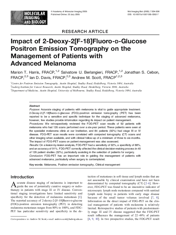 (PDF) Impact of 2-Deoxy-2[F-18]Fluoro-d-Glucose Positron Emission Tomography on the Management ...