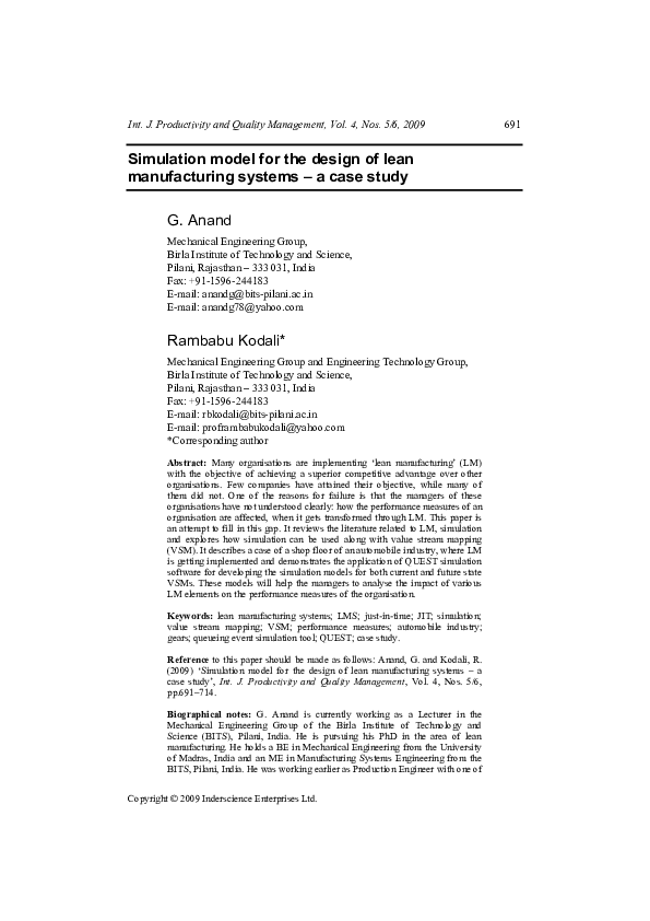 (PDF) Simulation model for the design of lean manufacturing systems – a ...
