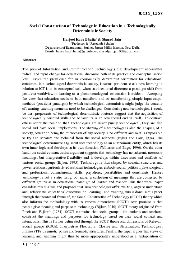 (DOC) Social Construction of Technology in Education in a ...