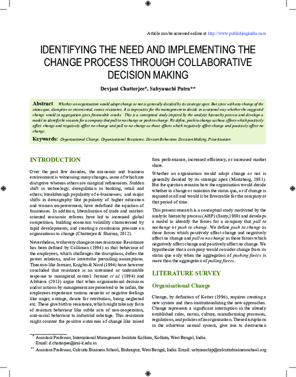 (PDF) Identifying the Need and Implementing the Change Process through ...