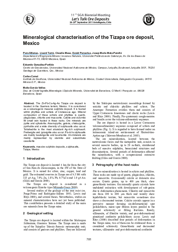 (PDF) Mineralogical characterisation of the Tizapa ore deposit, Mexico (PDF) Mineralogical characterisation of the Tizapa ore deposit, Mexico