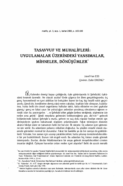 (PDF) Marife.2003_1.TASAVVUF VE MUHALİFLERİ: UYGULAMALAR ÜZERİNDEKİ ...