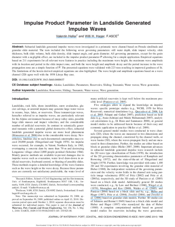 (PDF) Impulse Product Parameter in Landslide Generated Impulse Waves