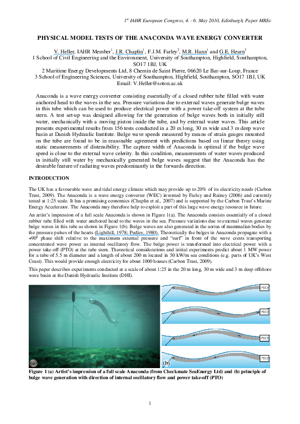 (PDF) Physical Model Tests of the Anaconda Wave Energy Converter