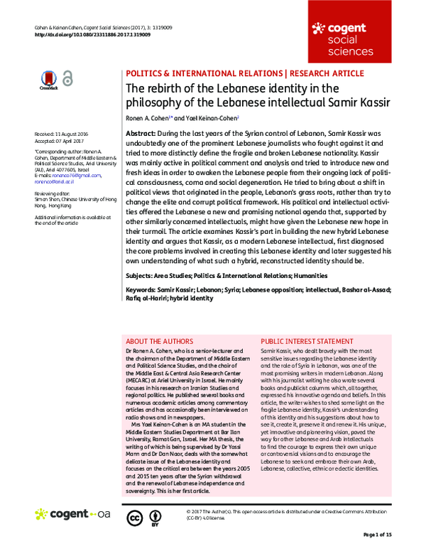 (PDF) The rebirth of the Lebanese identity in the philosophy of the ...