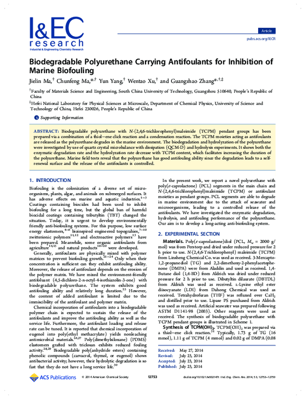 (PDF) Biodegradable Polyurethane Carrying Antifoulants for Inhibition ...