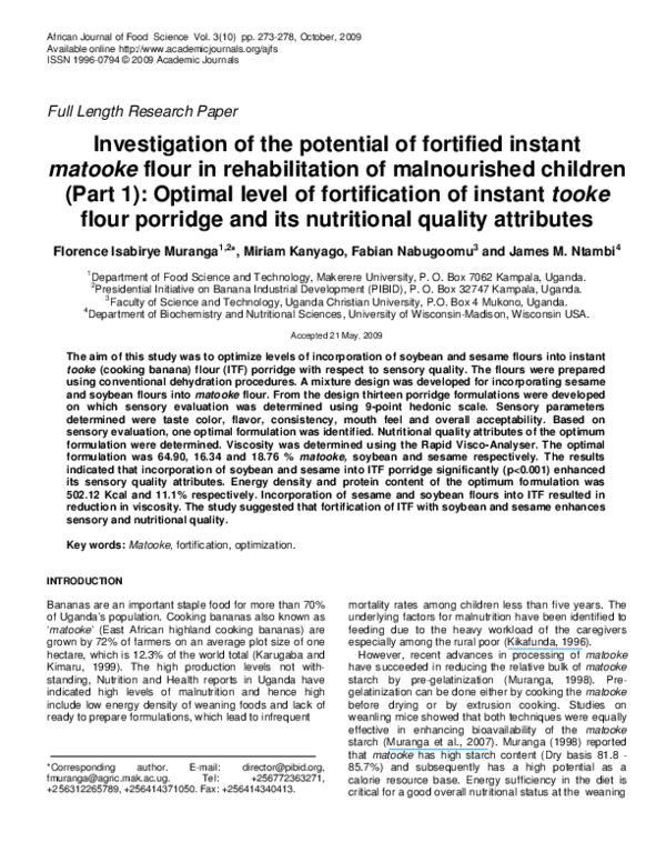 (PDF) Investigation of the potential of fortified instant matooke flour ...