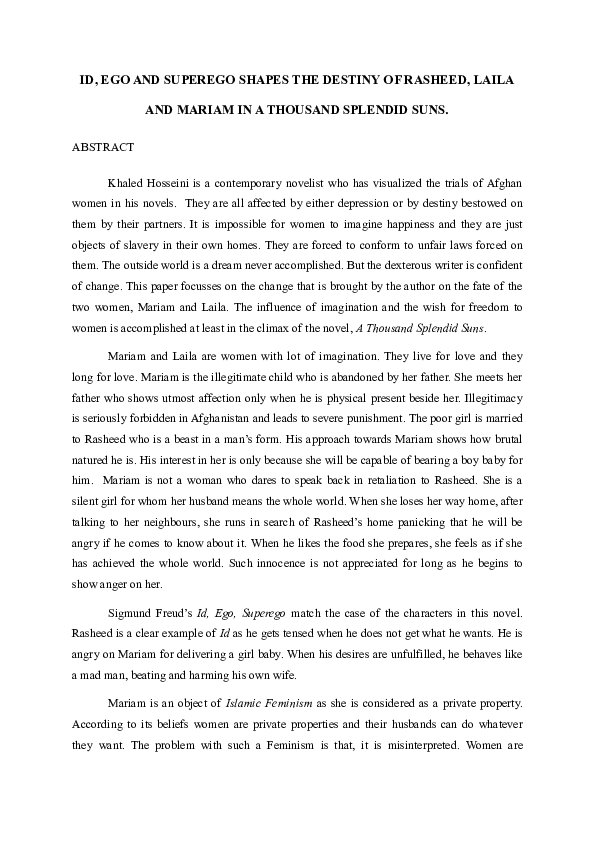 (DOC) Destiny of characters decided by Id,Ego and Super Ego- a fitting ...