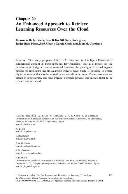 (PDF) An Enhanced Approach to Retrieve Learning Resources Over the Cloud