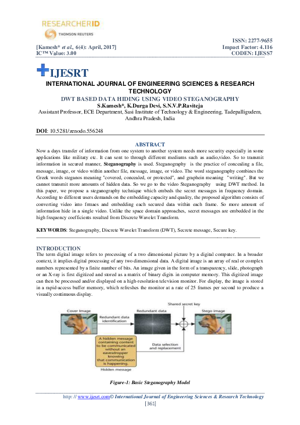 (PDF) DWT BASED DATA HIDING USING VIDEO STEGANOGRAPHY
