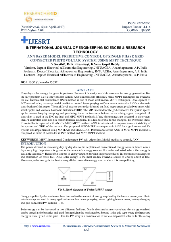 Pdf Ann Based Model Predictive Control Of Single Phase Grid Connected