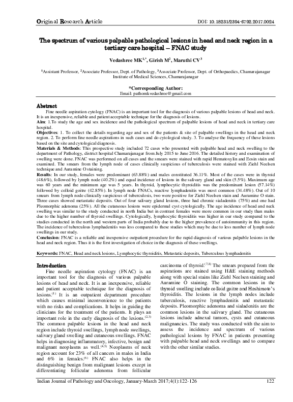 (PDF) The spectrum of various palpable pathological lesions in head and ...