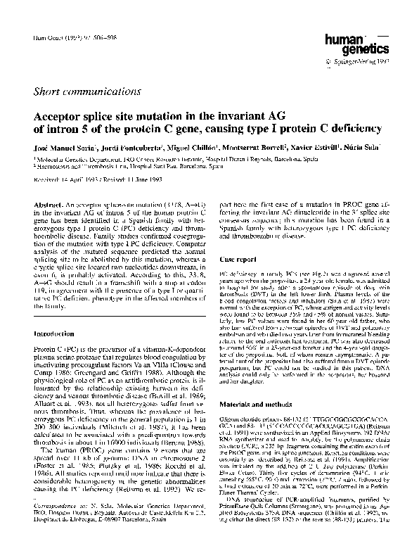 (PDF) Acceptor splice site mutation in the invariant AG of intron 5 of ...