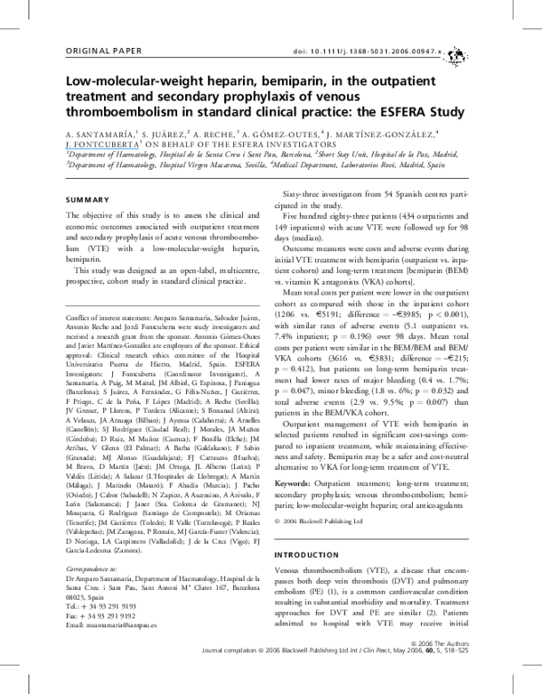 (PDF) Low-molecular-weight heparin, bemiparin, in the outpatient ...