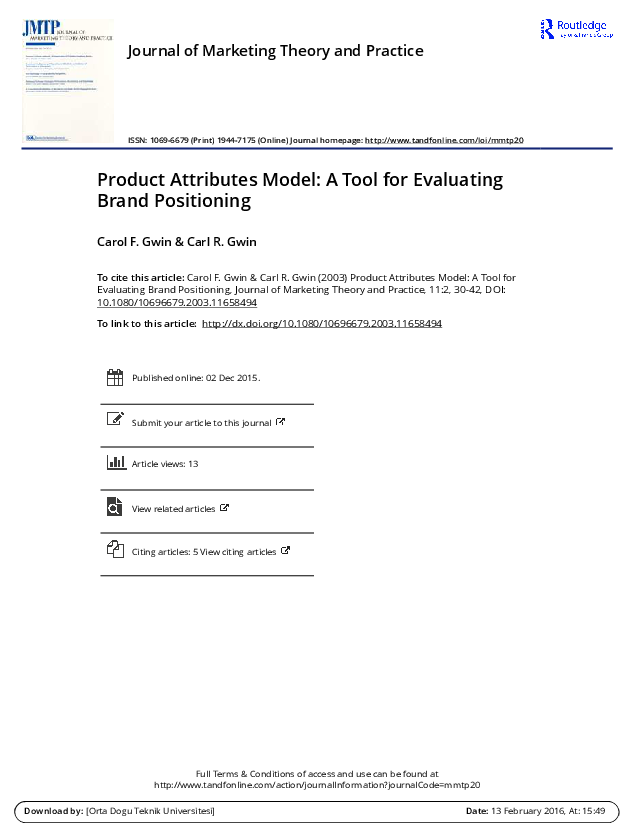 (PDF) Product Attributes Model: A Tool for Evaluating Brand Positioning