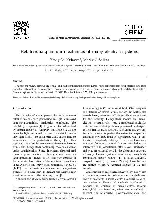 (PDF) Relativistic quantum mechanics of many-electron systems
